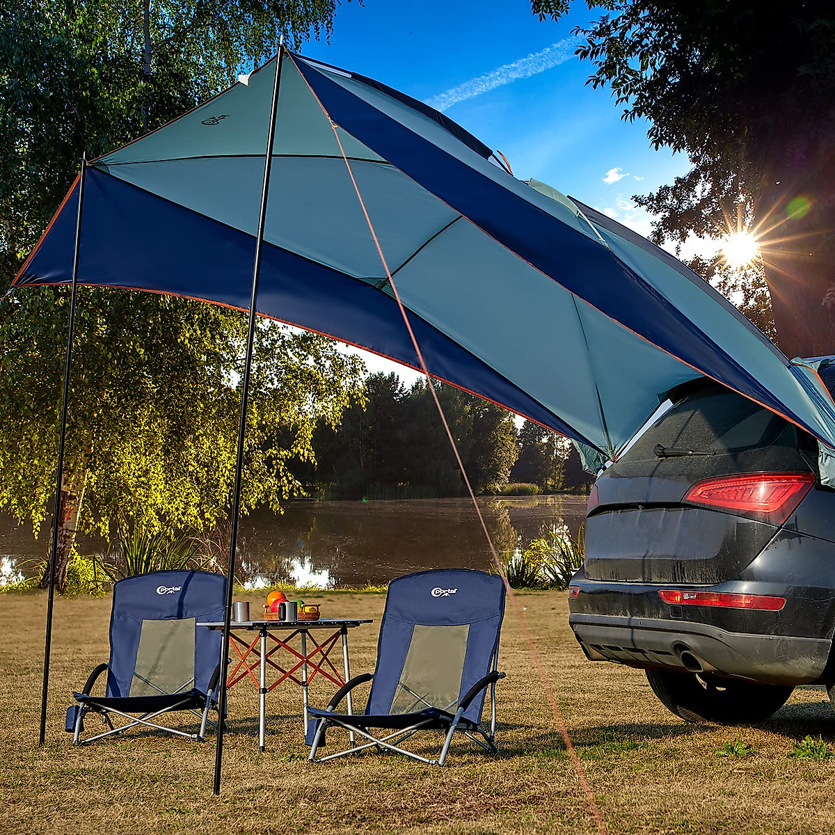 PORTAL Beach Chairs for Adults 2 Pack High Back Low Folding Camping Chair Portable Lightweight with Cup Holder for Travel, Concert, Lawn, Festival, Support 350lbs