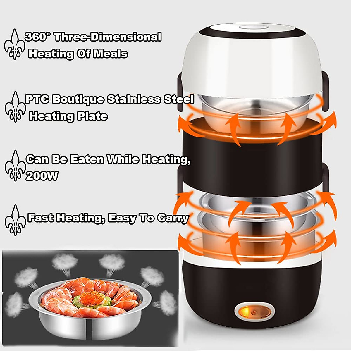 Lunch Boxes, Portable 3-Layer Electric Lunch Box 2L Heat Steamer Pot Heating Rice Cooker Food Insulation Rice Cooker 110v 200w Stainless Steel lunchbox