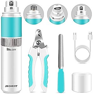 JBonest Dog Nail Grinder with Quite Low Noise for Large Medium Small Dogs and Cats, Highly Speeds Rechargeable Pet Claw Trimmer with Clipper and File