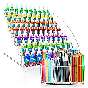 LASZOLA 7 Layers Paint Storage Organizer and Paint Brush Holder, Acrylic Paint Rack Stand Oil Paint Tubes Ink Bottle Paints Tool Storage Holder with 3 Compartments Brush Organizer (No Pearl)