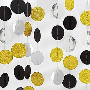 Decor365 Gold Back Circle Dots Garland Streamers Party Decorations Glitter Black Hanging Streamer Banner Backdrop Decoration for Birthday/Wedding/New Year/Gruaduation