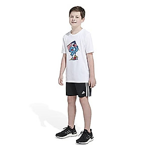 adidas Boys' Big Short Sleeve Cotton USA Graphic T-Shirt, White, S(8)