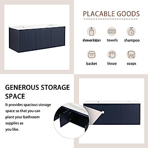 48" Wall Mount Bathroom Vanity with Drop-Shaped Resin Sink, Elegant Floating Bathroom Vanity and Sink Combo Set, Bathroom Vanities Cabinet with Doors and Hidden Handle (Blue, 48in)