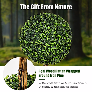 Goplus 2.5 Ft Artificial Boxwood Topiary Tree, Fake Greenery Plants Triple Ball Tree, Leaves & Cement-Filled Plastic Flower Pot Decorative Trees for Home, Office, Indoor and Outdoor Use