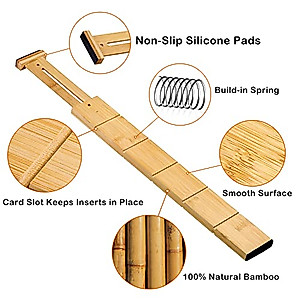 horganize Bamboo Drawer Dividers with Inserts, 8 Pack Kitchen Drawer Dividers Adjustable (17-22 inches) for Clothes, Dresser, Bathroom, Office