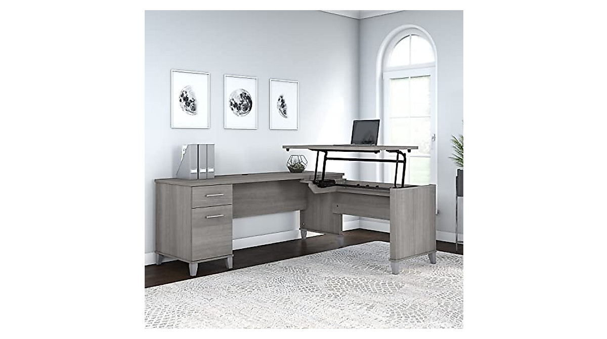 Bush Furniture Somerset Sit to Stand L Desk in Platinum Gray