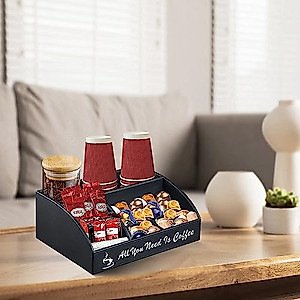 Militwo PU Leather Coffee Station Organizer, Countertop Coffee Bar Accessories Tea Bag Organizer Coffee Pods Drawer Holder and Organizer for Coffee Bar Decor, Coffee Lovers Gift Black