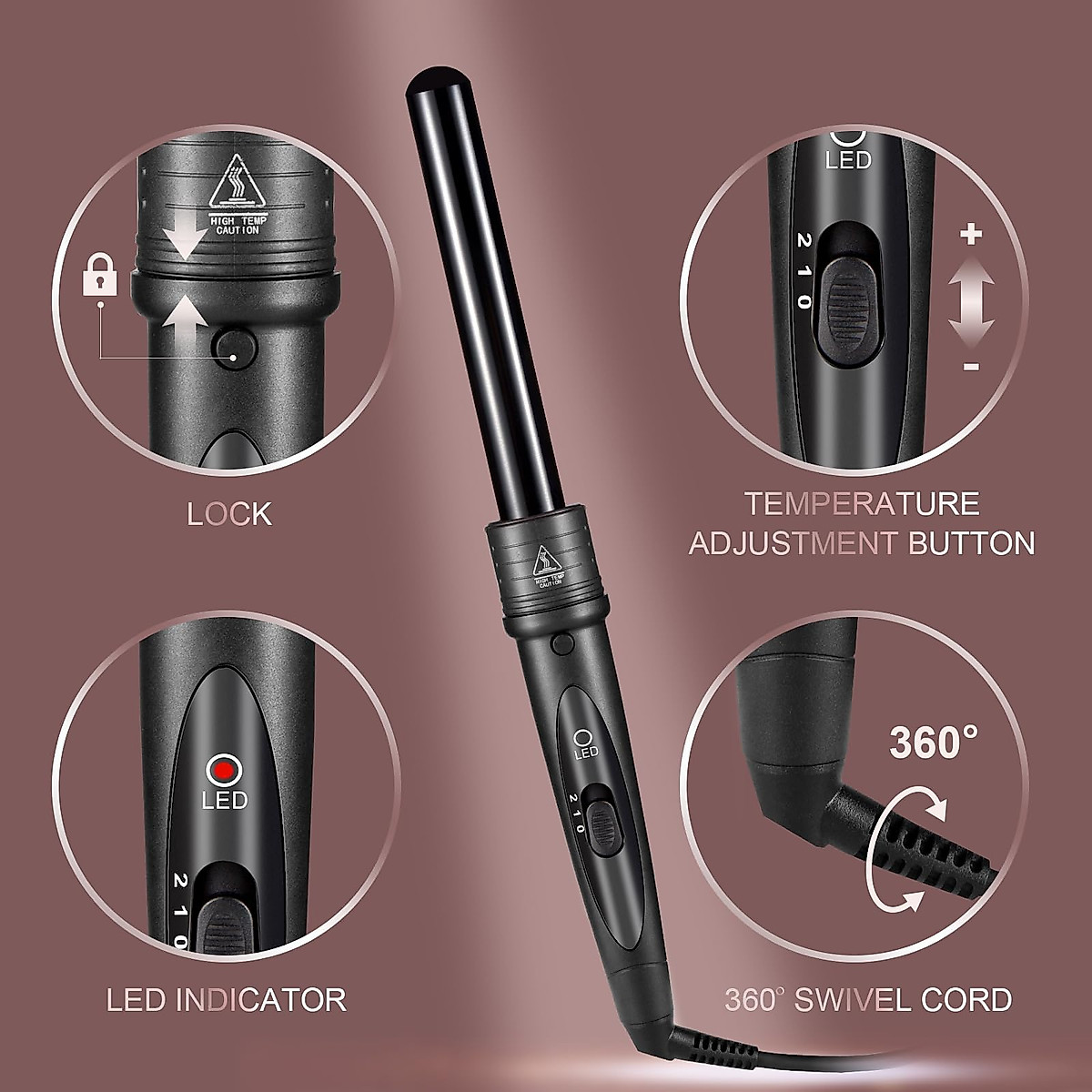 5 In 1 Curling Wand Set, Curling Iron Interchangeable Ceramic Barrels (0.35-1.25 Inch), Heating Hair Curler Kit with Protective Glove & 2 Clips Ceramic Coated for All Hair Types, Gift for Girls, Women