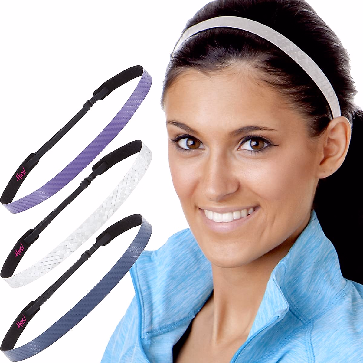 Hipsy 3pk Women's Adjustable NO SLIP WORKOUT Headbands Multi Multi Pack (Purple/Silver/Navy)