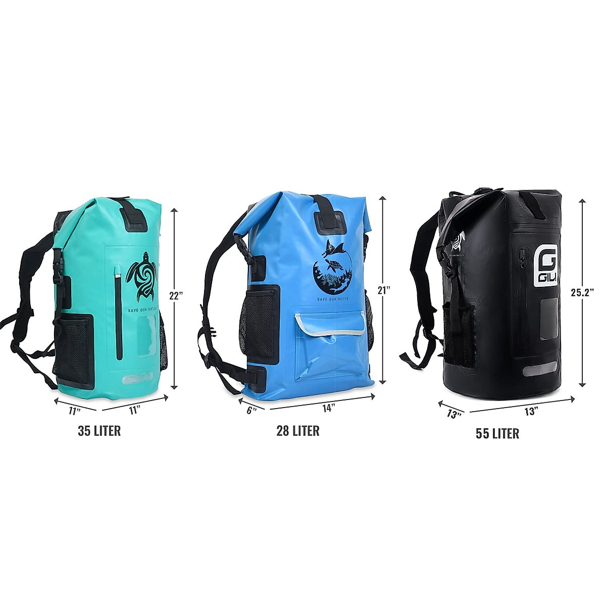 GILI Waterproof Backpack with Roll Top Closure, Easy Access Front Zipper, Side Mesh Pockets & Molle Webbing | Keep Your Gear Completely Dry while Paddle Boarding, Kayaking, Canoeing (28L Black)