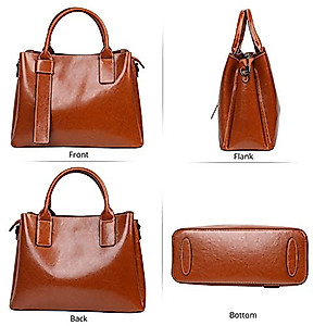 Genuine Leather Satchel Purses and Handbags for Women Shoulder Tote Bags Top Handle Handbags (Oil-waxed Brown)