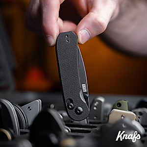 Knafs - Lander 3 Folding Pocket Knife with Clip - EDC for Men, Women, Everyone - Black Stonewash Blade - Black G10- Handle