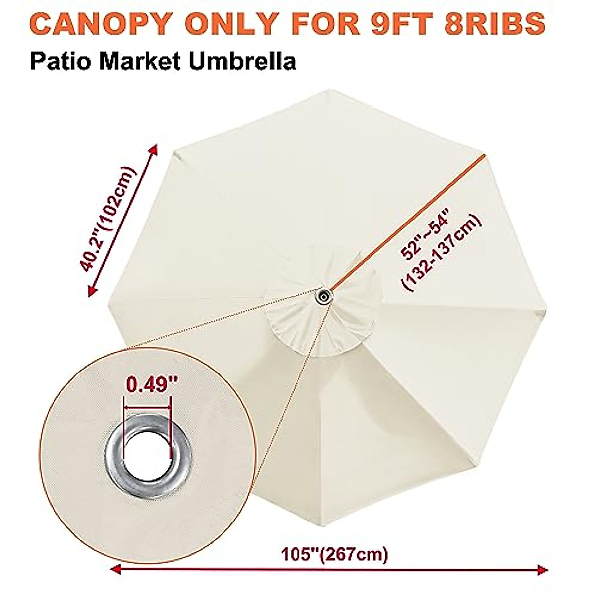 EliteShade 9ft Patio Umbrella Market Table Outdoor Deck Umbrella Replacement Canopy Cover(Canopy Only)(White-35)