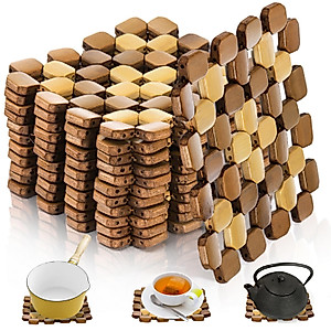 Tlence 12 Pack Bamboo Trivet Mat for Hot Dishes, 6.3'' Heat Resistant Kitchen Hot Pads, Wooden Table Counter Protector Set, Bamboo Coasters for Teapot Hot Dishes Pans, Table Décor Kitchen Gifts Idea
