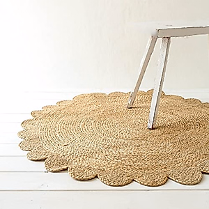 4x4, 5x5, 6x6,feet Natural Jute Scallop Round Rug, Floor Scalloped Edge Rug Braided Boho Eco Large Circular Handmade Area Rugs (Natural, 8x8 Ft Round Rug)