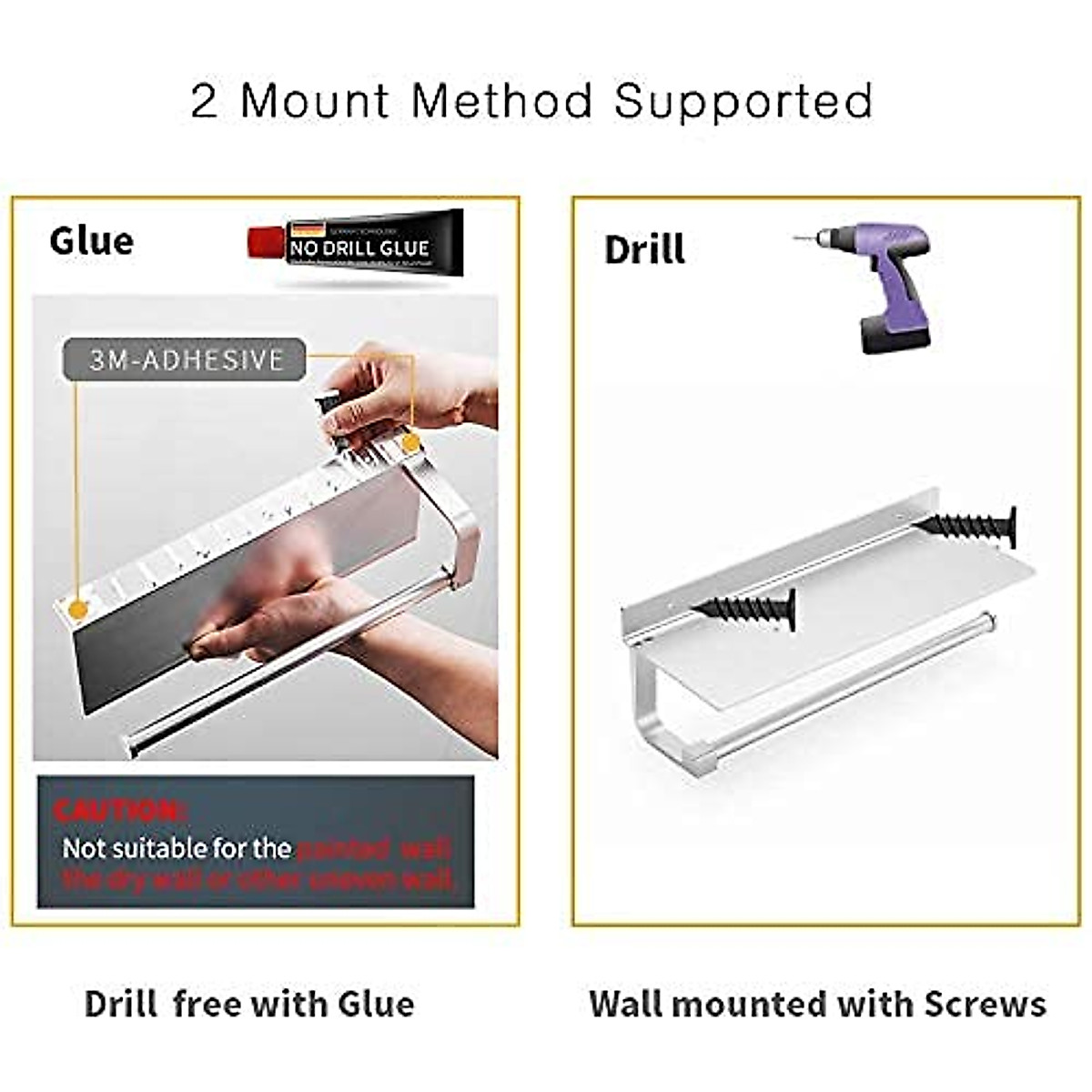 Hand Towel Holder for Bathroom - Paper Towel Holder Wall Mount - for Bathroom Black Paper Towel Holder with Shelf -Kitchen Towel Holder Black