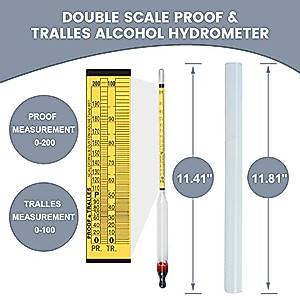 Hydrometer Alcohol 0-200 Proof and Tralle Accurate Alcohol Proof Tester for Liquor, Distilling Moonshine Alcoholmeter(3 Pcs High Alcohol Proof)