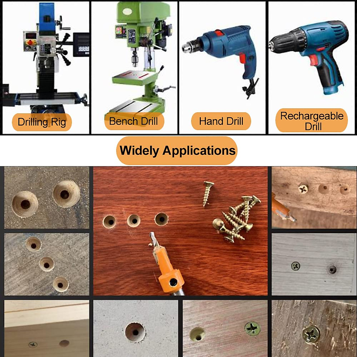 ASNOMY 10Pcs Wood Countersink Drill Bit Set, 5Pcs Countersink Drill Bit with 5Pcs Extra Pilot Drill bit, Tapered Drill Bits with 5/16" Round Shank, Counter Sinker Drill Bit Set for Woodworking