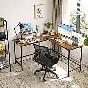 IBUYKE Industrial 53-Inch L-Shaped Computer Desk with Monitor Stand, Large Modern Corner Desk, Study Writing Workstation for Home Office, Space-Saving Gaming Table, Easy Assembly UTMJ052H