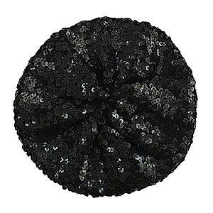 CHUANGLI Sparkly Sequins Beret Hat Glitter Mermaid Cap for Dancing Party Fancy Dress Black