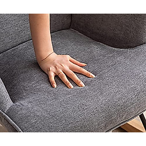 VESCASA Linen Rocking Chair with Tufted Wingback，23.5" Wide Midcentury Modern Indoor Glider Rocker with Arms for Nursery/Reading/Living Room/Bedroom, Grey