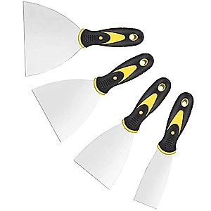 KZXXZH Wallpaper Scrapers, 1.5'', 3'', 4'', 5'' Wide Putty Knife Set, Metal Spackle Knives Paint Tools for Wallpaper/Decals/Drywall Finishing/Plaster Scraping (4 Pack)(kzkj-006)