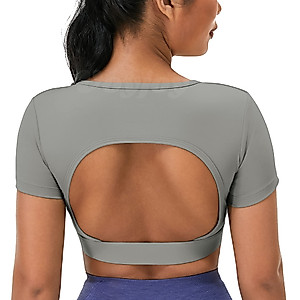 VOYJOY Women Open Back Tee Women's Backless T-Shirts Short Sleeve Crop Tops for Womens Workout Gym Shirt Going Out Top