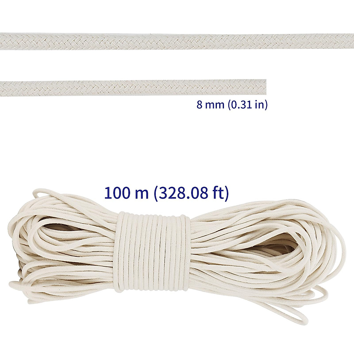SOUJAP 328 Feet 5/16 Inch Cotton Rope, White Cotton Sash Cord, 8mm Thick Cotton Clothesline Rope for DIY, Decoration, Tie Down