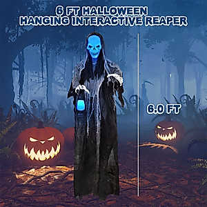 NIFTI NEST Grim Reaper with Light-up Head, Lamp & Creepy Voice, Ghost Skeletons Halloween Decorations Haunted House Props
