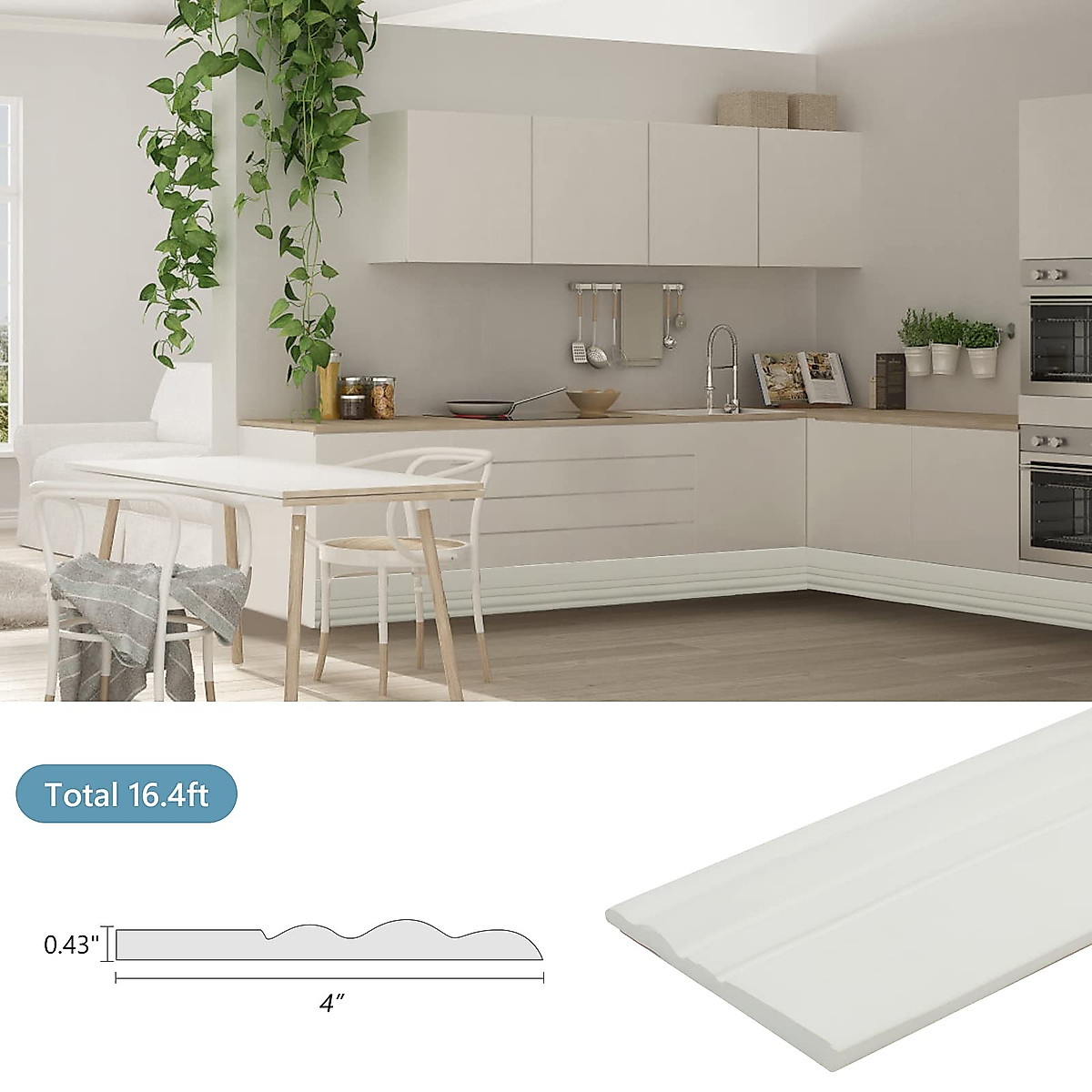 Flexible Peel and Stick Rubber Wall Base Cove Base Moulding Trim, 4 Inch Vinyl, Beige (16.4FT)