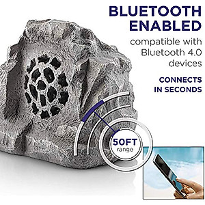 Alpine Corporation - Waterproof Bluetooth Solar-Powered Outdoor Wireless Rock Speaker – 50 Foot Range - Weatherproof, High-Fidelity Sound, Energy Efficient Solar Charging, Portable Audio System (Gray)