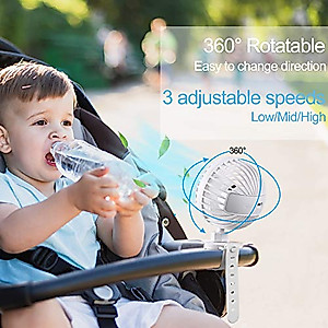 INNOLV Stroller Fan Clip on for Baby, Battery Operated Fans Portable Mini Handheld with Battery Powered and Flexible Silicon Strap,3 Speeds Personal Fan for Car Seat,Bike/Camping(White)