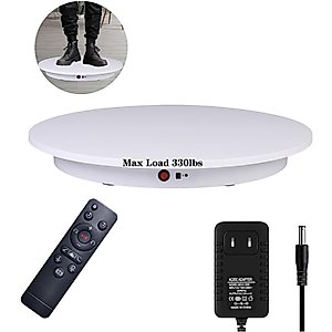 JAYEGT Motorized Rotating Display Stand, 360 Degree Electric Rotating Potography Turntable for Products Display，Live Video Show, Remote Control Angle, Speed (White/23.6Inch/330Lbs Load/Wired)