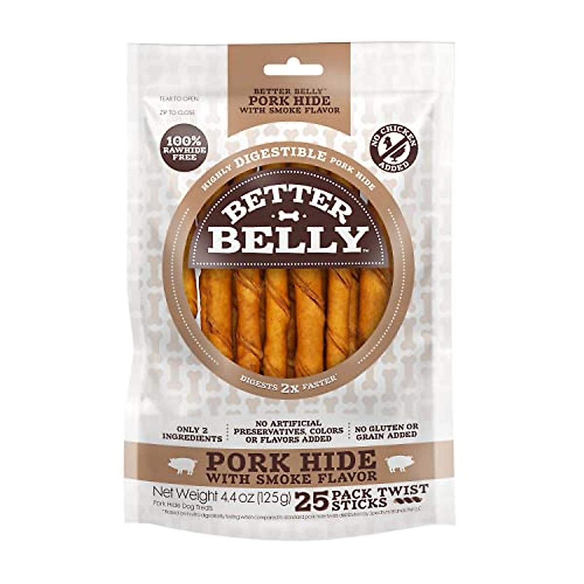Better Belly Highly Digestible Rawhide Twist Sticks Chews, Treat Your Dog to a Chew with NO Artificial Colors or Flavors 25 Count (Pack of 1)