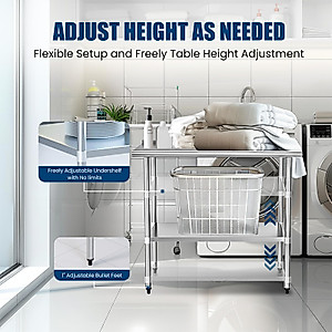 Chingoo Stainless Steel Table 24 x 30 Inches Metal Prep Table with Backsplash & Adjustable Undershelf, Stainless Table for Commercial Kitchen, Outdoor, Restaurant, Hotel & Garage