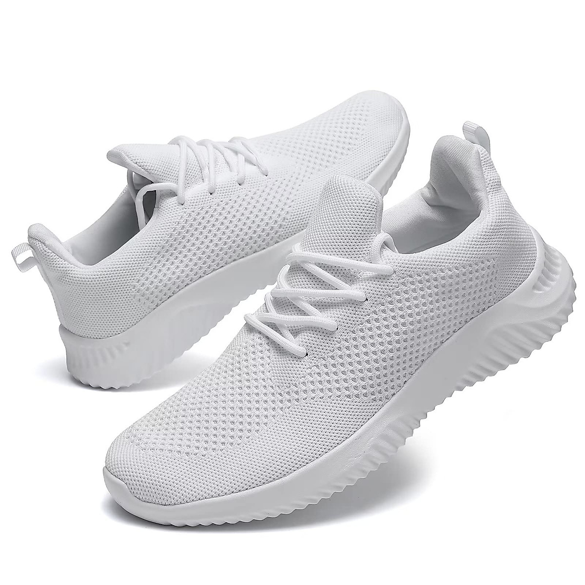 Mens Slip-on Tennis Shoes Walking Running Sneakers Lightweight Breathable Casual Soft Sole Mesh Work Gym Trainers White