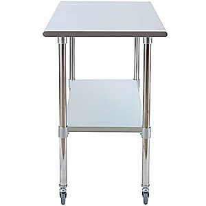 Stainless Steel Work Table w/ Undershelf and Casters,36" x 18" inch Commercial Kitchen Work & Prep Table for for Restaurant, Home and Hotel.