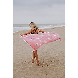 InfuseZen Turkish Towel - Thin & Absorbent Peshtemal Beach Bath Towels - 100% Cotton Oversized Hammam Fouta Towel Lightweight Pool, Gym, Travel Towel with Flamingo Design (Pink)