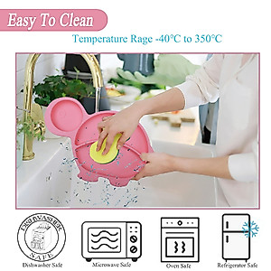 NICINGU Silicone Suction Plate spoon fork sets for Toddlers,Divided Plate Dish Placemat Bowl for Baby Kids Infant Self Feeding Training，Fits Most Highchairs, BPA Free Microwave Dishwasher Safe-Pink