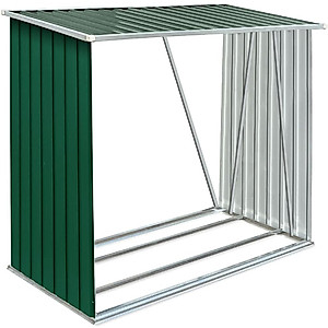 vidaXL Garden Firewood Storage Shed- Galvanized Steel Green Log Shed- Compact Outdoor Wood Storage Solution- 64.2"x32.7"x60.6"- Durable and Easy to Assemble