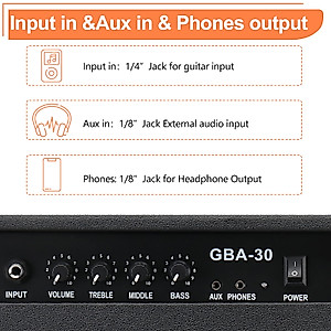 Ktaxon 30Watt Electric Bass Amp with Retractable Handle, Practice & Performance Bass Guitar Amplifier W/ 8" Speaker, 4 Buttons, 1/8" Auxiliary Input - Black