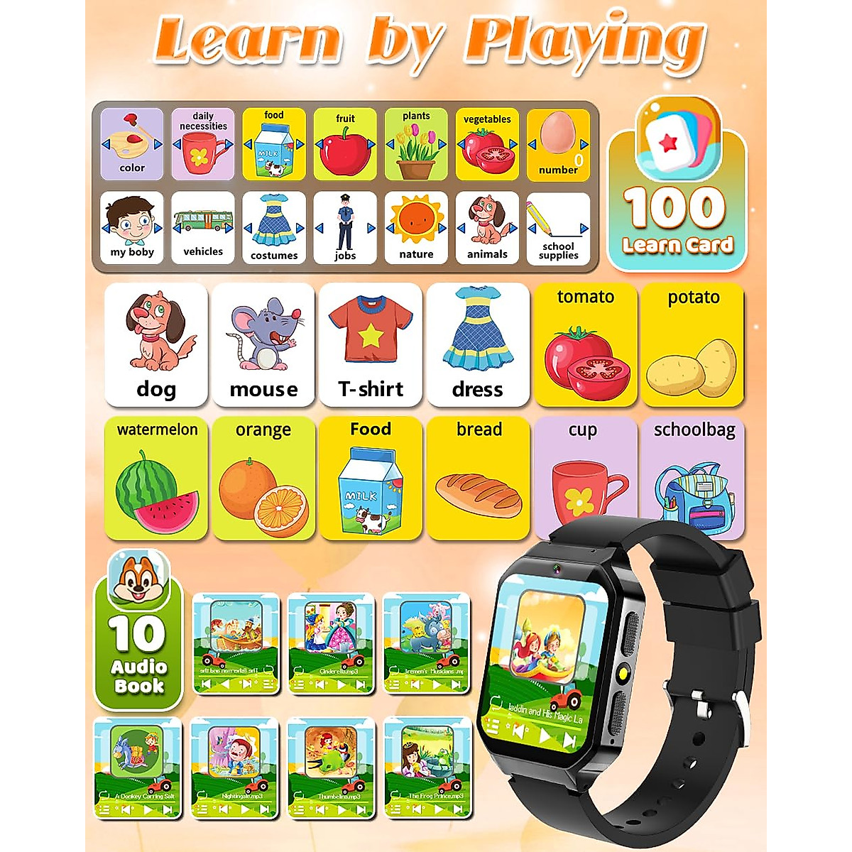 Semloo Smart Watch for Kids Boys Age 6-12 with 26 Games 1.69" High-Resolution Touchscreen Storybook Learning Card Camera Metal Case Music Player Alarm Kids Watches Learning Toys Birthday Gifts