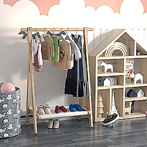 VOGUSLAND Dress up Rack, Child Garment Rack, Kids Clothing Rack with Storage Shelf (Natural Beech, 29.5" L x 14.5" W x 40" H)