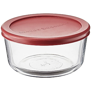 Anchor Hocking 8-Piece 4-Cup Round Clear glass Food Storage Containers with Red Plastic Lid, Set of 4 -