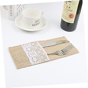 TIDTALEO Wedding Tableware Burlap christmas flatware holders christmas gifts bag nativity Christmas tableware holder santa claus cutlery bag wedding décor lace trim bag pocket