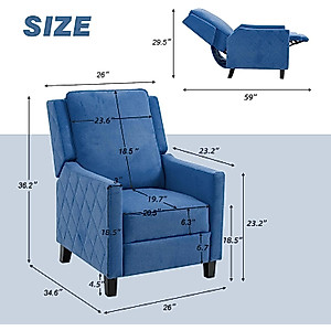 AVAWING Push Back Recliner Chair, Wing Back Chairs with Arms, Mid-Century Vintage Accent Chair for Living Room, Polyester, Blue