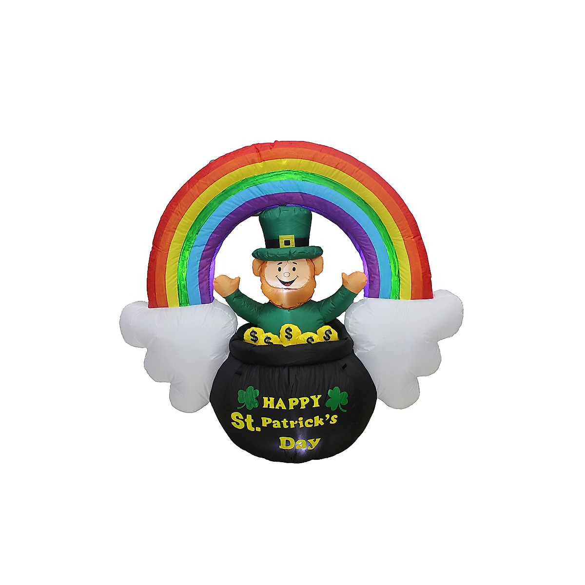 BZB Goods 4 Foot Tall Saint Patrick's Day Inflatable Green Leprechaun in Pot of Gold with Rainbow and Cloud Pre-Lit LED Lights Indoor Outdoor Lawn Yard Holiday Decoration Blow up Home Garden Decor