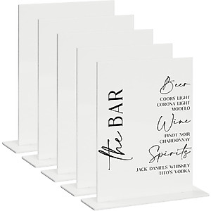 JINMURY 8x10 Inch White Acrylic Sign with Stand | 5 Pack Blank Acrylic Table Signs and Base for DIY Wedding Table Numbers, Wedding Signage, Events& Parties