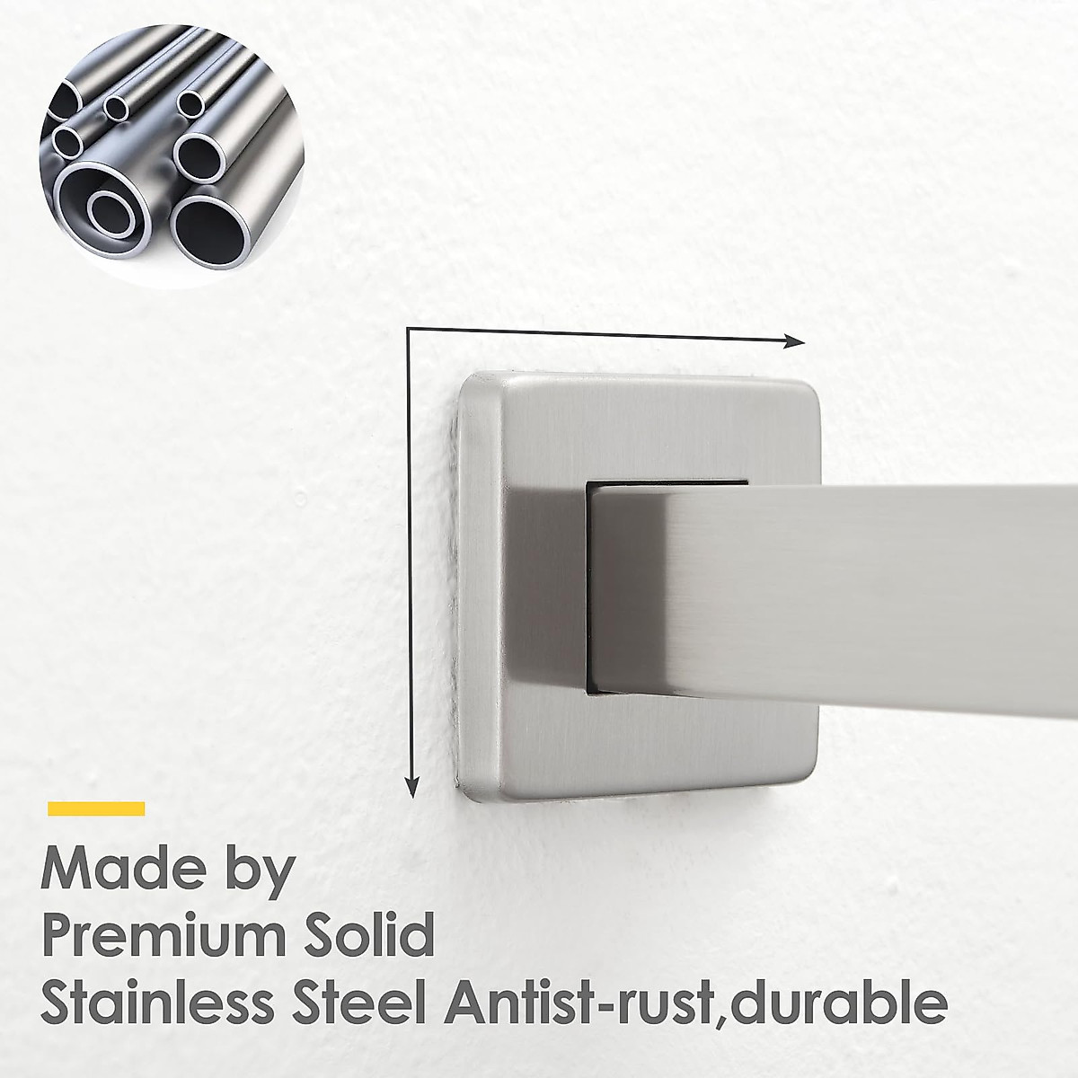 BESy 12 Inch Rain Shower Head, 12" Square Rainfall & High Pressure Stainless Steel Bath Showerhead, 20 Inches Straight Extended Shower Arm With Flange, Rain Shower Head Extension Arm Brushed NIckel