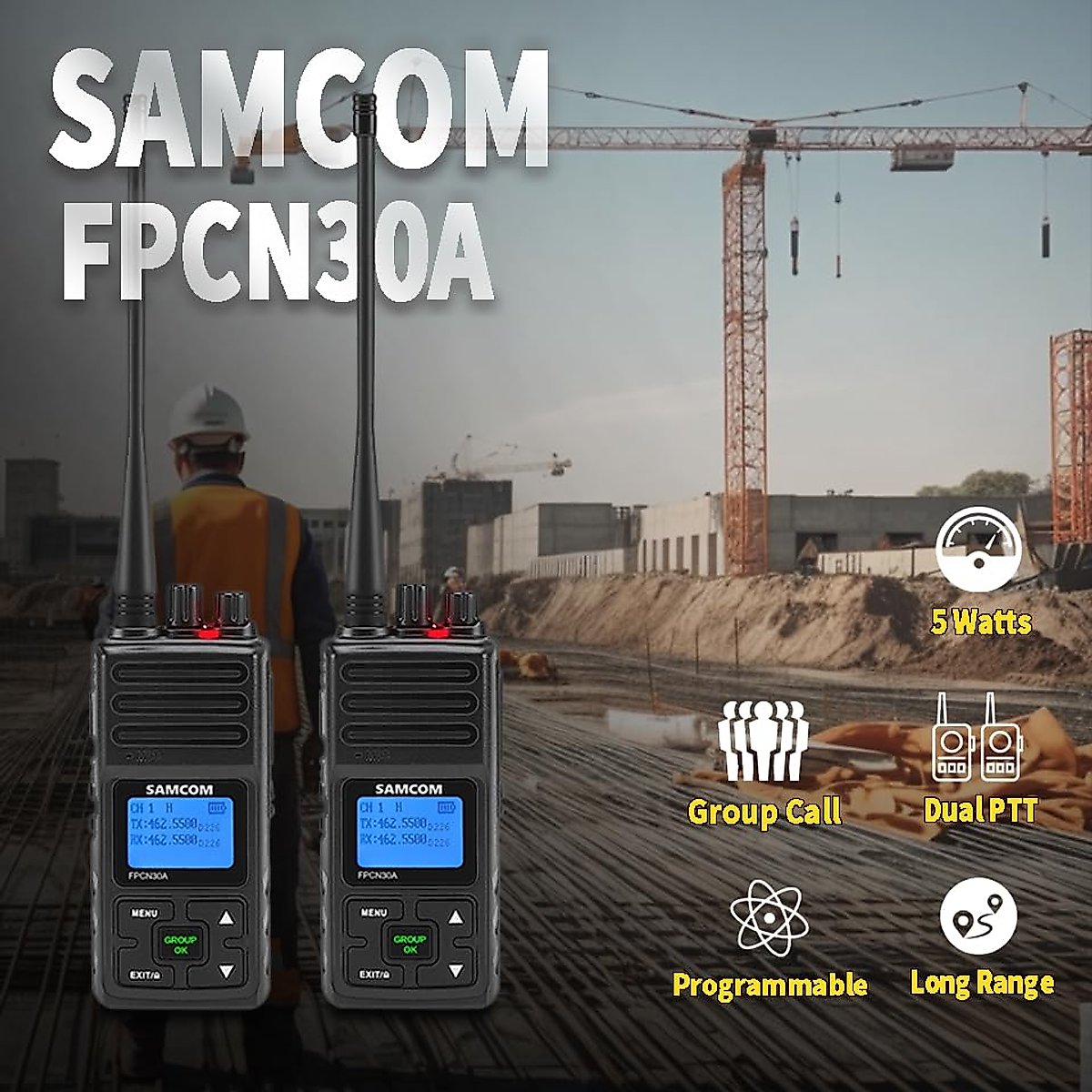 SAMCOM Walkie Talkies Rechargeable Long Range Two-Way Radios with Earpieces,SAMCOM 2-Way Radios UHF Handheld Transceiver Walky Talky with 1500 Li-ion Battery and Charger（1 Pack）